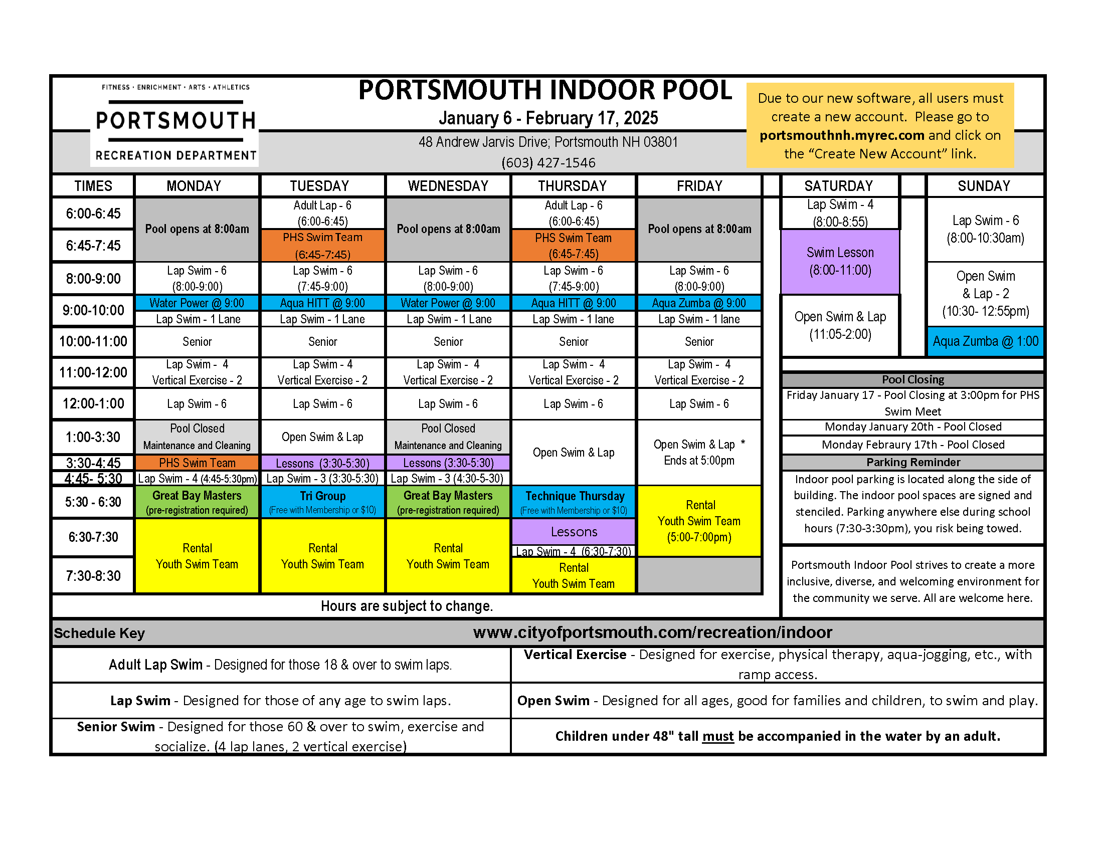 Indoor Pool Schedule | City of Portsmouth